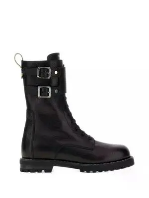 Fendi Commando Buckled Pebbled-leather Boots - Black
