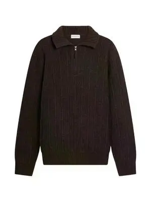 BALLANTYNE Ribbed-knit Half-zip Sweater - Brown