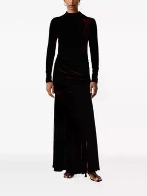 Bardot Ruched Velvet Dress - Red