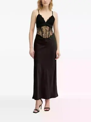 HAVEONE Lace-panelled Satin-finish Maxi Dress - Black