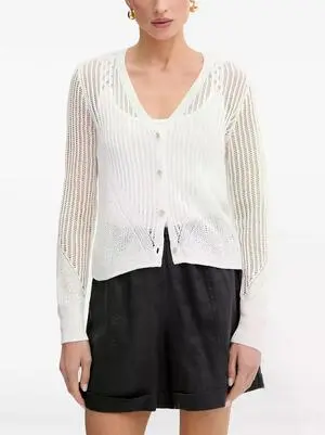 MORGAN Pointelle-knit Button-up Cardigan - White