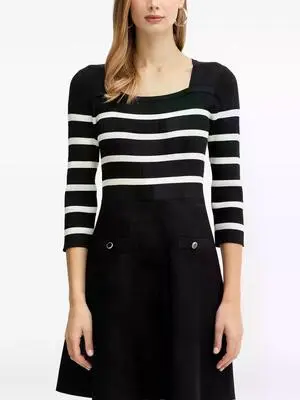 MORGAN Striped Button-detail Mini Dress - Black