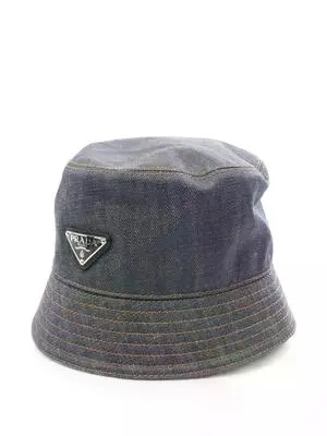 Prada 2010s Triangle-logo Denim Bucket Hat - Blue