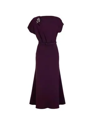 Roland Mouret Flower-brooch Midi Dress - Purple