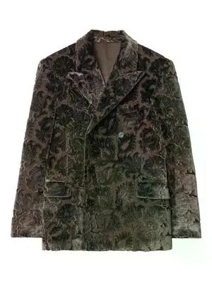 Burberry Double-breasted Jacquard Velvet Blazer - Brown