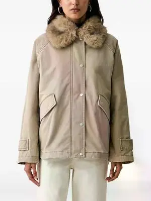 Marc O'polo Faux-fur Collar Raglan-sleeve Jacket - Neutrals