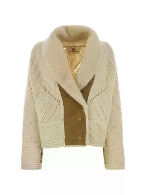 Ermanno Scervino Cable-knit Shearling-trim Cardigan - Neutrals