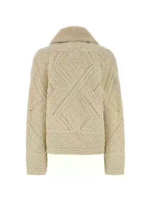 Ermanno Scervino Cable-knit Shearling-trim Cardigan - Neutrals