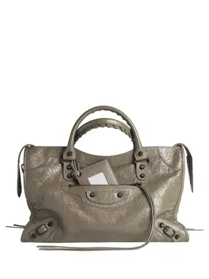 Balenciaga Le City Medium In Arena Military Green Leather Green