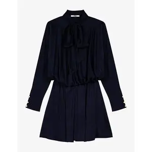 Maje Tie-neck Draped Satin Mini Dress - Navy