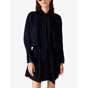 Maje Tie-neck Draped Satin Mini Dress