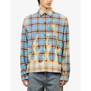 Amiri Flames Check-print Cotton Flannel Shirt