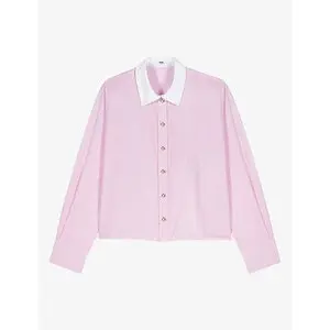 Maje Contrast-collar Boxy-fit Cotton Shirt - Pale Pink
