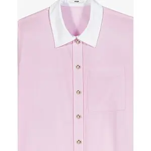 Maje Contrast-collar Boxy-fit Cotton Shirt