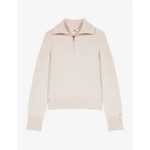 Maje Zip-neck Relaxed-fit Cashmere-blend Jumper - Beige