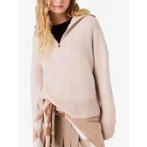 Maje Zip-neck Relaxed-fit Cashmere-blend Jumper