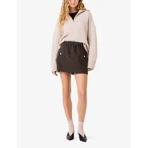 Maje Herringbone Elasticated-waist Wool-blend Mini Skirt