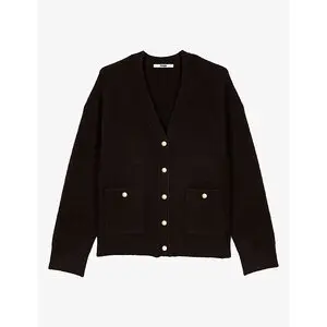 Maje Button-embellished Relaxed-fit Yak Wool-blend Cardigan - Dark Brown