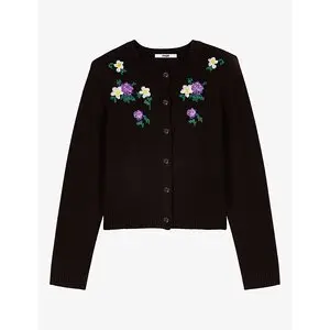 Maje Floral-embroidered Bead-embellished Wool-blend Cardigan - Brown