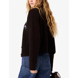 Maje Floral-embroidered Bead-embellished Wool-blend Cardigan