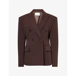 THE FRANKIE SHOP Doyer Double-breasted Cinched Woven Blazer - Brown