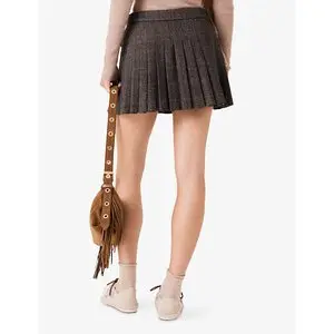 Maje Checked Pleated Wool-blend Mini Skirt