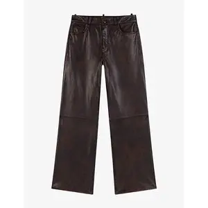 Maje Straight-leg Mid-rise Leather Trousers - Dark Brown