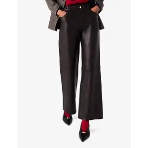Maje Straight-leg Mid-rise Leather Trousers