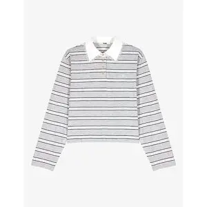 Maje Lace-trim Striped Cotton-blend Polo Shirt