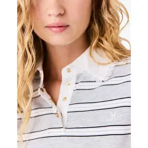 Maje Lace-trim Striped Cotton-blend Polo Shirt