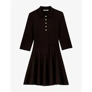Maje Polo-collar Slim-fit Knitted Mini Dress - Dark Brown