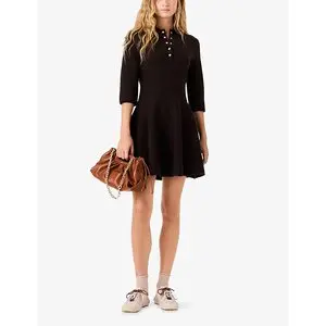 Maje Polo-collar Slim-fit Knitted Mini Dress