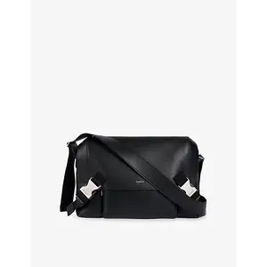Sandro Brand-embossed Leather Messenger Bag - Black