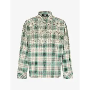 Amiri Crystal-embellished Checked Cotton Shirt - Deep Olive