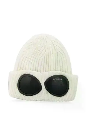 C.P. COMPANY Goggle-detail Ribbed Beanie Hat - White