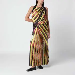 Dries Van Noten Long Striped Dress With Floral Pattern