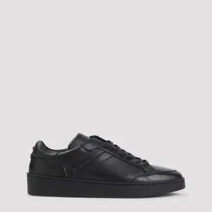 Canali Leather Sneaker With Rubber Sole - Black