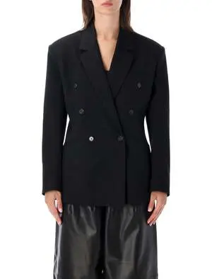 THE FRANKIE SHOP Double-breasted Tailored Pinstripe Blazer - Nero