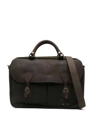 Barbour Waxed Leather Trim Tote With Buckle Straps - Green