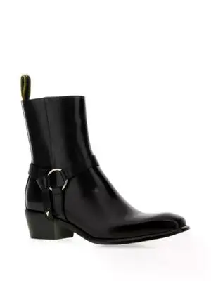 Fendi Double O Harness Leather Biker Boots - Black