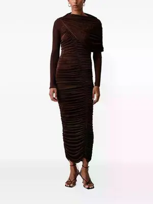 Bardot Ruched Draped-detail Dress - Brown