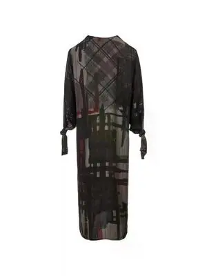 Y’s Abstract-print Tie-detail Midi Dress - Black