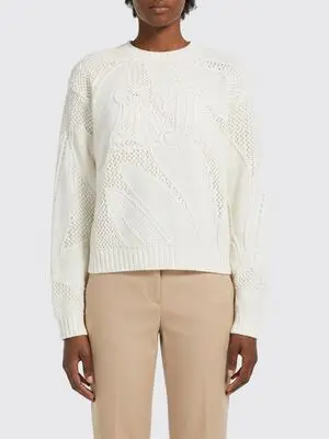 Max Mara Openwork Cotton Crew-neck Jumper With Embroidered Monogram
