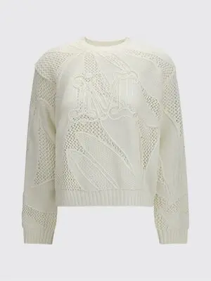Max Mara Openwork Cotton Crew-neck Jumper With Embroidered Monogram