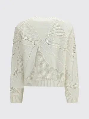 Max Mara Openwork Cotton Crew-neck Jumper With Embroidered Monogram