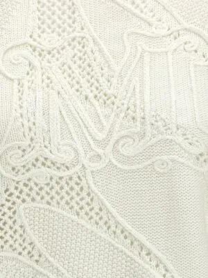 Max Mara Openwork Cotton Crew-neck Jumper With Embroidered Monogram
