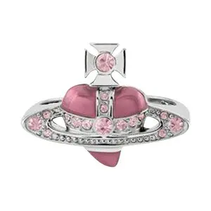 VIVIENNE WESTWOOD New Diamante Heart Ring 'crystal/light Rose - Silver