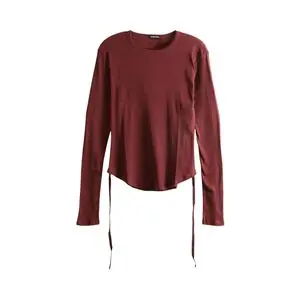 ANN DEMEULEMEESTER Dot Wrinkled Cropped Long Sleeves Top 'mahogany - Red