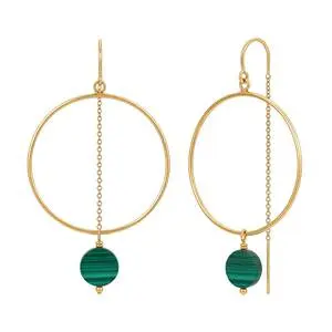 HEATHER HAWKINS Coin Gemstone Hoop Threader Earrings Malachite Gold-filled - Green