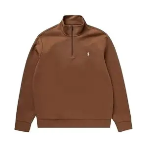 Polo Ralph Lauren Long Sleeve Double Knit Tech Zip Pullover Sweatshirt 'luggage Brown - Blue
